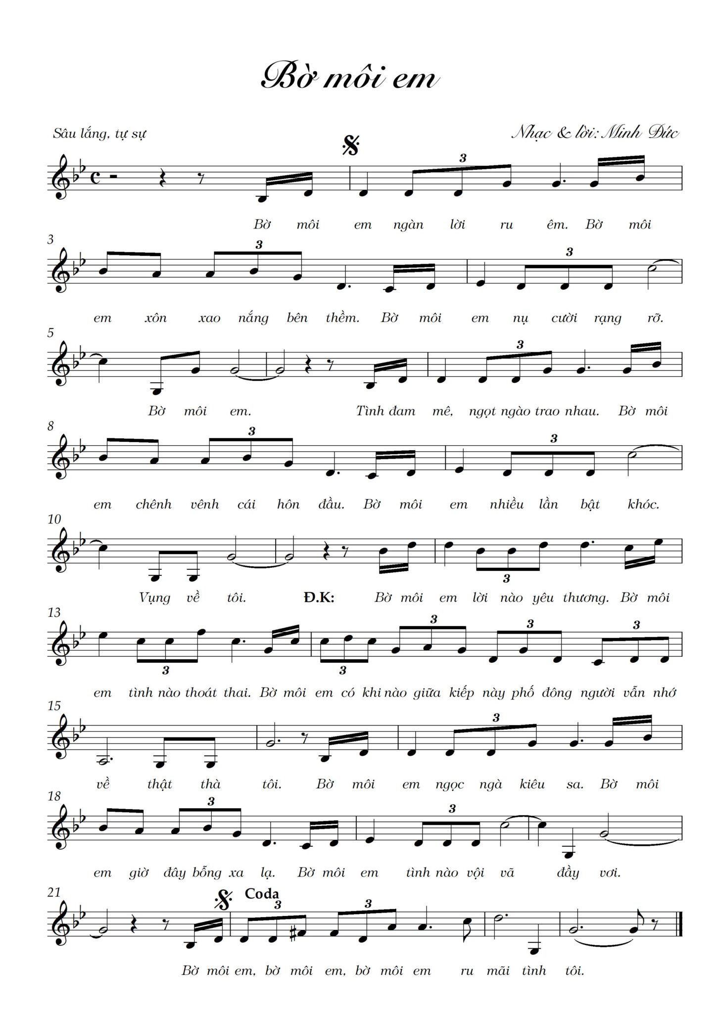 Vu Minh Duc | BỜ MÔI EM (Sheet)